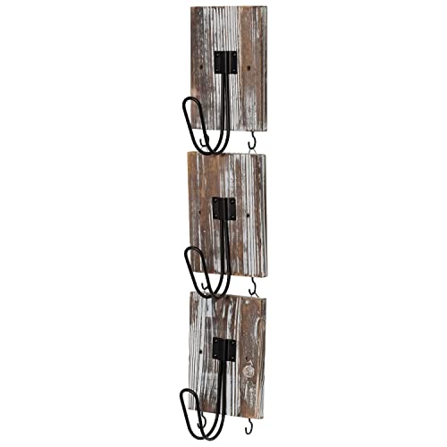 MyGift 3 Piece Set Torched Wood Modular Hanging Hat Rack for Wall with 3 Large Metal Hooks, Entryway Space Saving Organizer Coat Rack