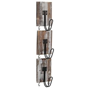 MyGift 3 Piece Set Torched Wood Modular Hanging Hat Rack for Wall with 3 Large Metal Hooks, Entryway Space Saving Organizer Coat Rack