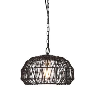 novogratz x globe 44759 1-light outdoor plug-in pendant light, black woven fabric shade, matte black, designer black fabric hanging cord, kitchen island, cafe, ceiling light, bulb not included