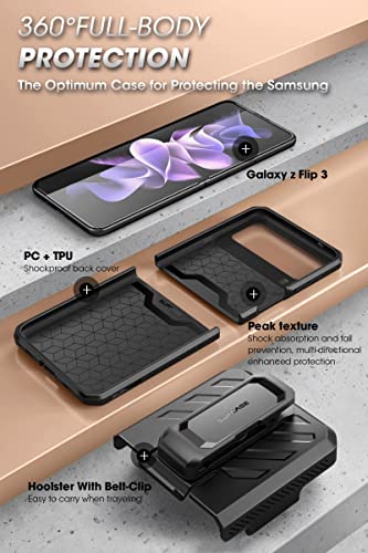 SUPCASE Unicorn Beetle Pro Series Case for Samsung Galaxy Z Flip 3 5G (2021), Full-Body Dual Layer Rugged Protective Case with Holster (Black)