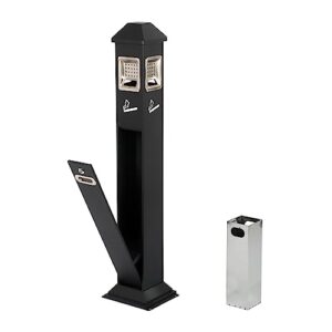 AIWFL Stainless Steel Vertical Trash Bin Outdoor Trash Cans Holder Waste Containers 1.2M Ash Bin w/Key (Black)