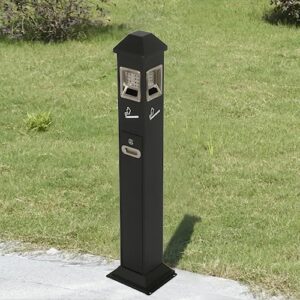 AIWFL Stainless Steel Vertical Trash Bin Outdoor Trash Cans Holder Waste Containers 1.2M Ash Bin w/Key (Black)