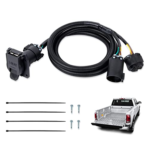 Wztepeng 56070 Truck Bed 7-Foot 7-Pin Trailer Wiring Harness Extension with Connector Compatible with Silverado 1500 2500 3500, Dodge Ram, Ford F-150, F-250, F-350, GMC Sierra, Toyota Tundra, RAM