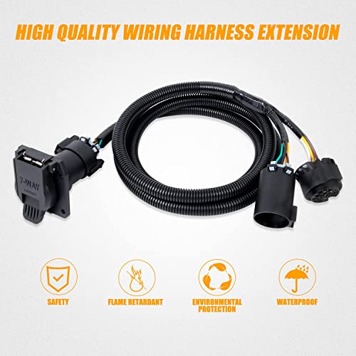 Wztepeng 56070 Truck Bed 7-Foot 7-Pin Trailer Wiring Harness Extension with Connector Compatible with Silverado 1500 2500 3500, Dodge Ram, Ford F-150, F-250, F-350, GMC Sierra, Toyota Tundra, RAM