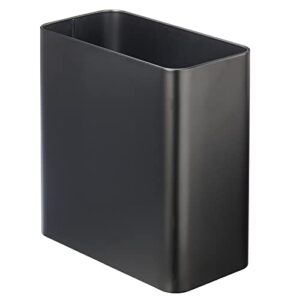 mdesign stainless steel slim rectangular modern metal 2.6 gallon/10 liter trash can wastebasket, garbage container bin for bathroom, bedroom, kitchen, home office; holds waste, recycling - black