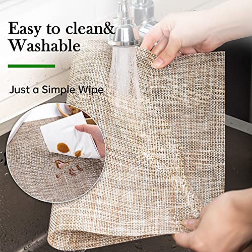 HGMO Placemats Set of 8 Washable Indoor/Outdoor Vinyl Place Mats for Dining Table Durable PVC Weave Table Mats(Caramel)