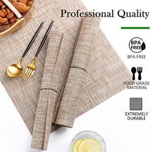 HGMO Placemats Set of 8 Washable Indoor/Outdoor Vinyl Place Mats for Dining Table Durable PVC Weave Table Mats(Caramel)