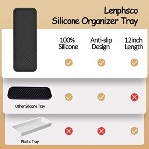 Lenphsco Silicone Kitchen Sink Organizer Tray Extended(12" x 4") Sponge Holder for Kitchen Sink, Bathroom Soap Dispenser Tray (2 Pack, Black)