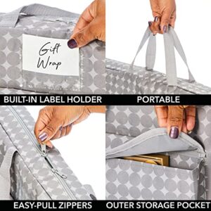 mDesign Long Gift Wrapping Organizer Storage Bag with Handles - Wrapping Paper Holder for Christmas and Holiday Giftwrap - Zipper Closure Wrapping Paper Storage Bag Container with Polka Dots - Gray