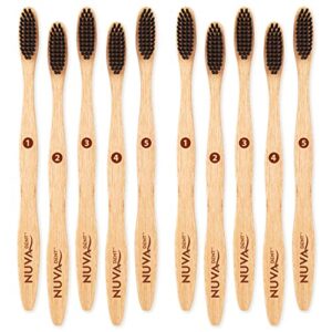 nuva dent bamboo toothbrushes, charcoal toothbrushes, soft bristle toothbrush - natural wood toothbrushes bulk (10 pack)