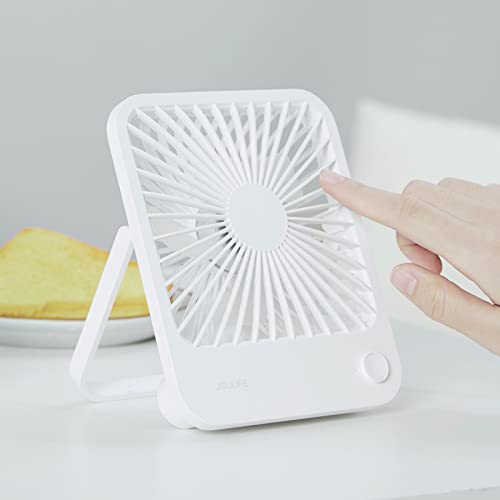 JISULIFE Small Desk Fan Battery Operated Small Fan，180° Foldable Portable Fan, 4 Speeds Adjustable Ultra Quiet for Home Office Travel Outdoor-White