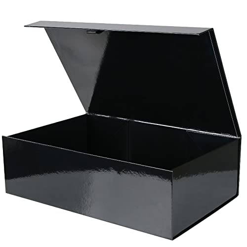 Aimyoo Black Collapsible Gift Box with Magnetic Closure Lids 13.8x9x4.3 in, Bridesmaid Groomsman Proposal Boxes, Rectangle Present Box for Graduation Storage