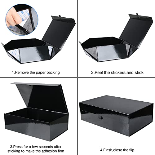 Aimyoo Black Collapsible Gift Box with Magnetic Closure Lids 13.8x9x4.3 in, Bridesmaid Groomsman Proposal Boxes, Rectangle Present Box for Graduation Storage