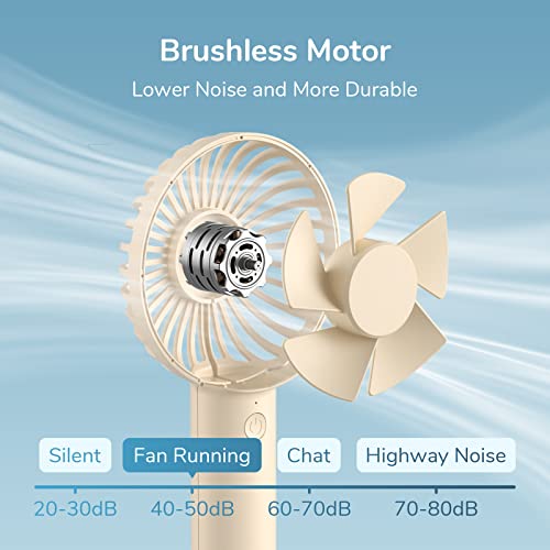 JISULIFE Handheld Portable Small Fan with 3 Speeds, USB Rechargeable Hand Fan, Personal Fan Battery Operate for Outdoor, Indoor, Commute, Office, Travel -Beige