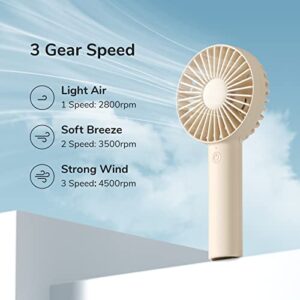 JISULIFE Handheld Portable Small Fan with 3 Speeds, USB Rechargeable Hand Fan, Personal Fan Battery Operate for Outdoor, Indoor, Commute, Office, Travel -Beige