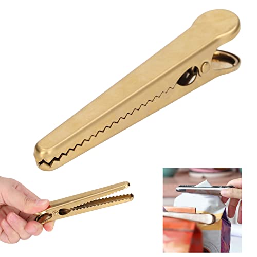 Heavy Duty Stainless Steel Alligators Clips,11.6cm Long Latest Keeping Clamp Jaw Sealing Clips Internal Tooth Design Airtight Heal Grip Kitchen Tools for Coffee and Food Bags(gold)