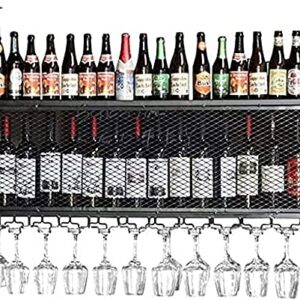 Wheel-hy Wine Rack Ceiling Wine Racks,Bar,Restaurant,Hanging,Wine Glass Rack,Ceiling Rack Storage s Hanging Wine Bottle and Glass Holder 2-Tier Wine Stemware Holder/Black/L80W30Cm