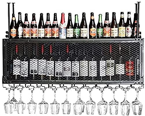 Wheel-hy Wine Rack Ceiling Wine Racks,Bar,Restaurant,Hanging,Wine Glass Rack,Ceiling Rack Storage s Hanging Wine Bottle and Glass Holder 2-Tier Wine Stemware Holder/Black/L80W30Cm