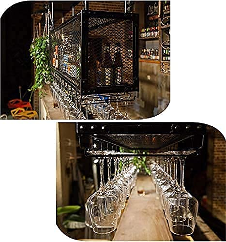 Wheel-hy Wine Rack Ceiling Wine Racks,Bar,Restaurant,Hanging,Wine Glass Rack,Ceiling Rack Storage s Hanging Wine Bottle and Glass Holder 2-Tier Wine Stemware Holder/Black/L80W30Cm