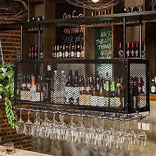 Wheel-hy Wine Rack Ceiling Wine Racks,Bar,Restaurant,Hanging,Wine Glass Rack,Ceiling Rack Storage s Hanging Wine Bottle and Glass Holder 2-Tier Wine Stemware Holder/Black/L80W30Cm