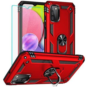 yiakeng samsung a03s case, galaxy a03s case with hd screen protector, military grade protective cases with ring for samsung galaxy a03s (red)