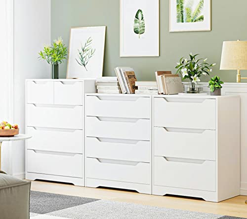 HOSTACK Modern 4 Drawer Dresser, Chest of Drawers with Storage, Wood Storage Chest Organizers with Cut-Out Handles, Accent Storage Cabinet for Living Room, Entryway, Hallway, White