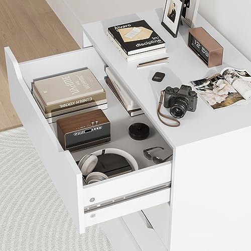 HOSTACK Modern 4 Drawer Dresser, Chest of Drawers with Storage, Wood Storage Chest Organizers with Cut-Out Handles, Accent Storage Cabinet for Living Room, Entryway, Hallway, White