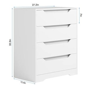 HOSTACK Modern 4 Drawer Dresser, Chest of Drawers with Storage, Wood Storage Chest Organizers with Cut-Out Handles, Accent Storage Cabinet for Living Room, Entryway, Hallway, White