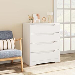 HOSTACK Modern 4 Drawer Dresser, Chest of Drawers with Storage, Wood Storage Chest Organizers with Cut-Out Handles, Accent Storage Cabinet for Living Room, Entryway, Hallway, White