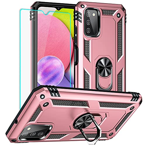 Yiakeng Samsung A03S Case, Galaxy A03S Case with HD Screen Protector, Military Grade Protective Cases with Ring for Samsung Galaxy A03S (Rose Gold)