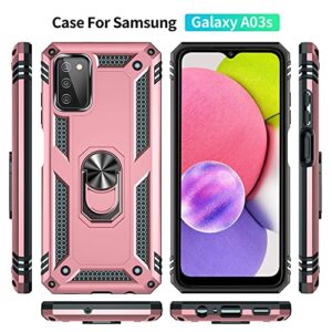 Yiakeng Samsung A03S Case, Galaxy A03S Case with HD Screen Protector, Military Grade Protective Cases with Ring for Samsung Galaxy A03S (Rose Gold)