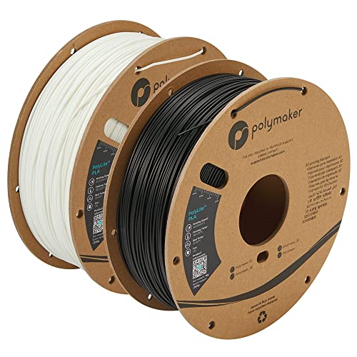 Polymaker PLA Filament Bundle, PLA 3D Printer Filament 1.75mm - PolyLite PLA Filament 1.75 PLA Bundle of 2, 2 Colors, Black/White