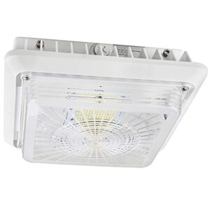 ostek 55w led canopy light 7150lm, 5000k outdoor garage light fixture for parking garage ceiling lighting 9" x 9", 175-240w hps/mh equiv. 100-277vac ip65 waterproof, 5 years warranty, ul&dlc listed