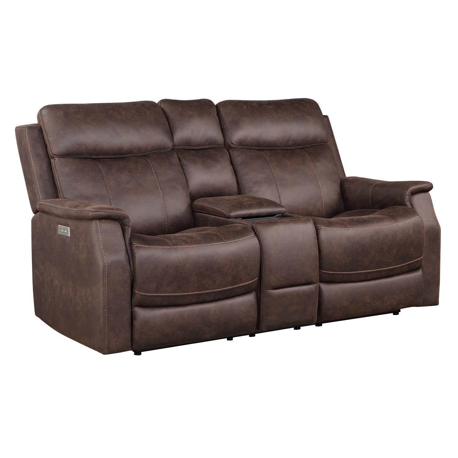 Steve Silver Co Walnut Nubuck Leatherette Power Loveseat with Hidden Storage, USB Port, and Dual Cupholders Love Seats, 74 x 41 x 41, Brown