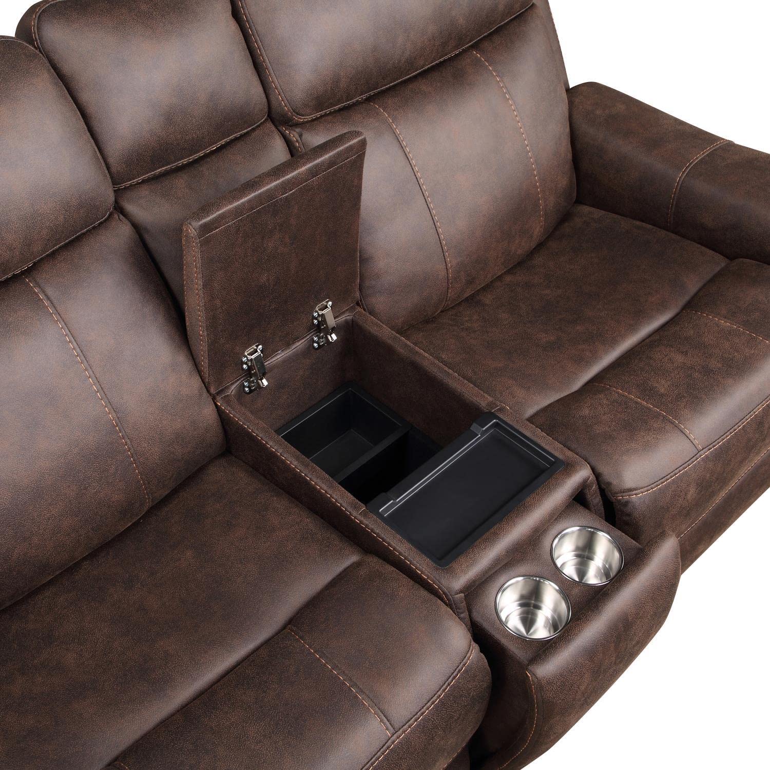 Steve Silver Co Walnut Nubuck Leatherette Power Loveseat with Hidden Storage, USB Port, and Dual Cupholders Love Seats, 74 x 41 x 41, Brown