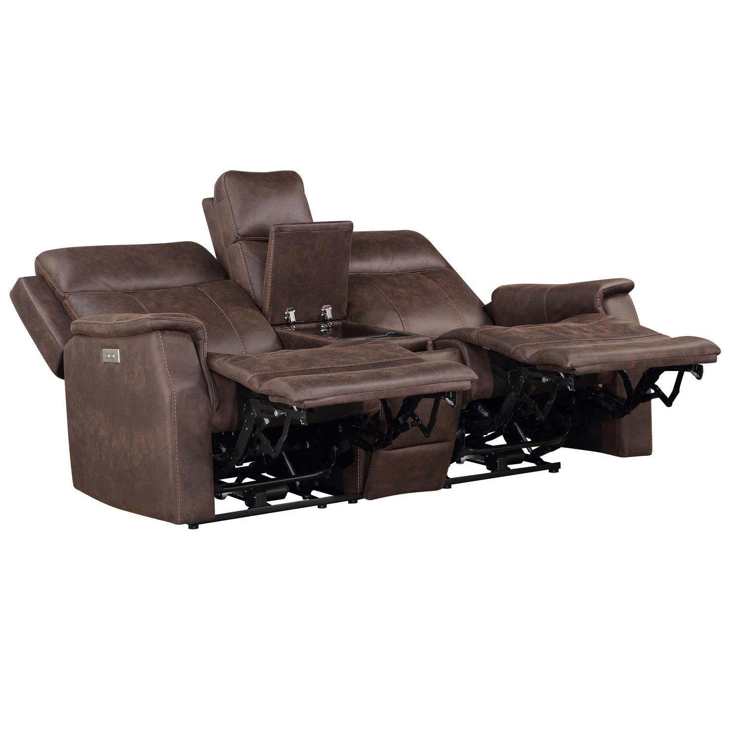 Steve Silver Co Walnut Nubuck Leatherette Power Loveseat with Hidden Storage, USB Port, and Dual Cupholders Love Seats, 74 x 41 x 41, Brown