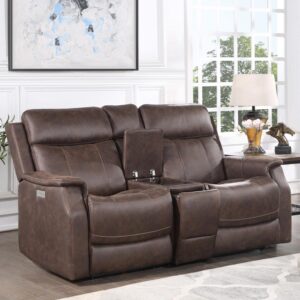 Steve Silver Co Walnut Nubuck Leatherette Power Loveseat with Hidden Storage, USB Port, and Dual Cupholders Love Seats, 74 x 41 x 41, Brown