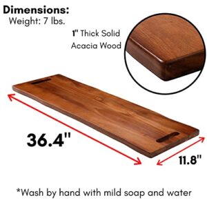 BIRDROCK HOME 36" Acacia Wooden Cheese Serving Board with Handles - Extra Long - Party Charcuterie for Appetizers Food Kitchen Platter - Bread Meat Fruit Display - Natural Wood - Espresso