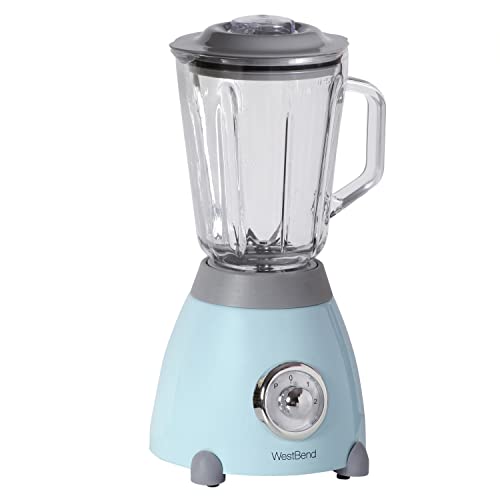 West Bend Blender Retro-Styled 3 Speeds with 48 oz Glass Blending Jar and Stainless Steel Blade, 500-Watts, Blue