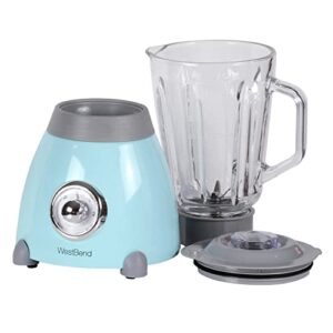 West Bend Blender Retro-Styled 3 Speeds with 48 oz Glass Blending Jar and Stainless Steel Blade, 500-Watts, Blue