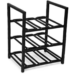 birdrock home wine rack - free standing stand - forged aluminum metal - kitchen countertop - black - vertical shelf storage cabinet - holder (9 bottle)