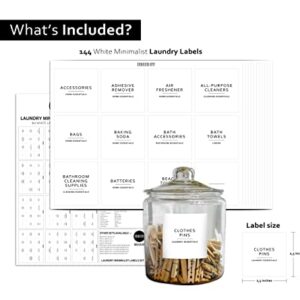 Dekluttr 144 Minimalist Laundry Labels for Organizing Linen, Storage, and Laundry Room Preprinted Organization Labels for Storage Bins Containers and Jars