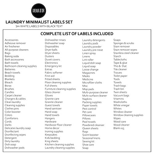 Dekluttr 144 Minimalist Laundry Labels for Organizing Linen, Storage, and Laundry Room Preprinted Organization Labels for Storage Bins Containers and Jars