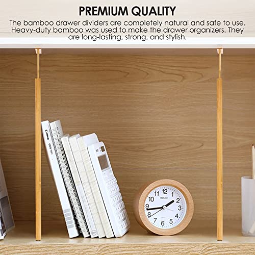 Bamboo Drawer Divider Separators, Organization Expandable, Organizers for Kitchen Bedroom Bathroom Dresser Office 4-Pack Bamboo Drawer Dividers