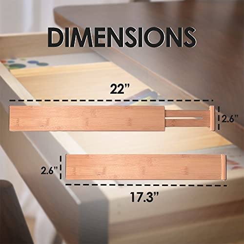 Bamboo Drawer Divider Separators, Organization Expandable, Organizers for Kitchen Bedroom Bathroom Dresser Office 4-Pack Bamboo Drawer Dividers