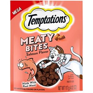 temptations meaty bites, soft and savory cat treats, salmon flavor, 4.12 oz. pouch