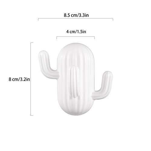 2 Pack Cute Cactus Shape Adhesive Hooks with 3 Hooks, Decorative Wall Hooks, Key Hooks Door Hooks, Sticky Hooks for Hair Rope, Loofah, Towel, White (White)