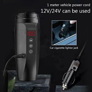 SEADEAR Car Heated Mug, Stainless Steel Insulated Mug Electric Smart Coffee Mug Electric Mug Car LCD Electric Display Water Mug 12V/24V Travel Thermos Water Heater Thermos for Coffee Tea Milk Black