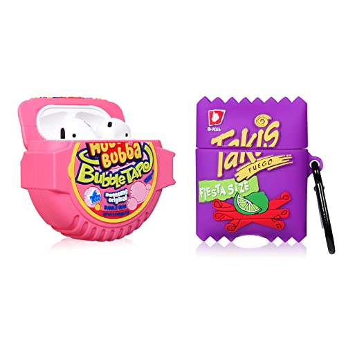 2 Pack Mulafnxal for Airpod 1/2 Case Cute Cartoon 3D Unique Silicone Cover Funny Fashion Fun Cool Character Stylish Design Air Pods Cases Women Girls Boys Teen for Airpods 1/2 Gum&Purple Candy