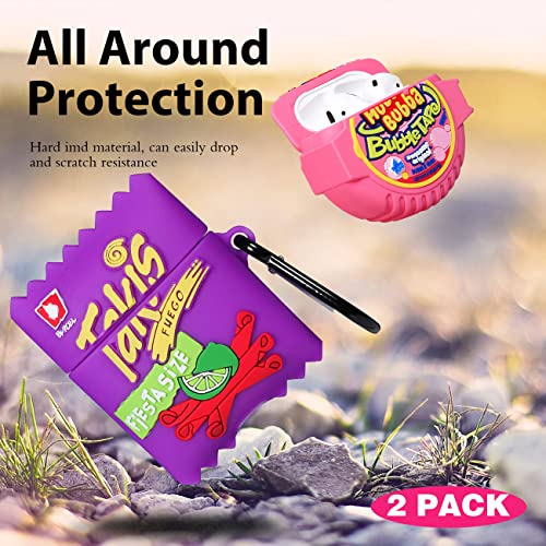 2 Pack Mulafnxal for Airpod 1/2 Case Cute Cartoon 3D Unique Silicone Cover Funny Fashion Fun Cool Character Stylish Design Air Pods Cases Women Girls Boys Teen for Airpods 1/2 Gum&Purple Candy